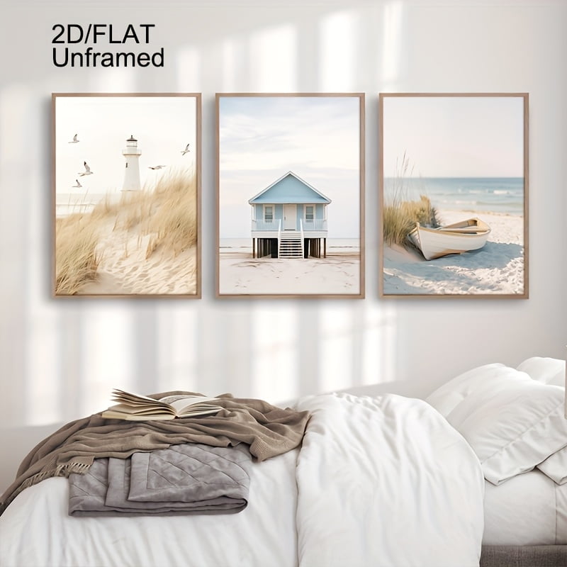 [Coastal Mural Printing Art] 2D/Flat, Frameless, 3pcs/set Of Coastal ...