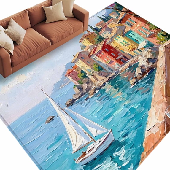 Coastal Nautical Area Rug 8x10 Washable Rug Non Slip Modern Ocean Oil ...
