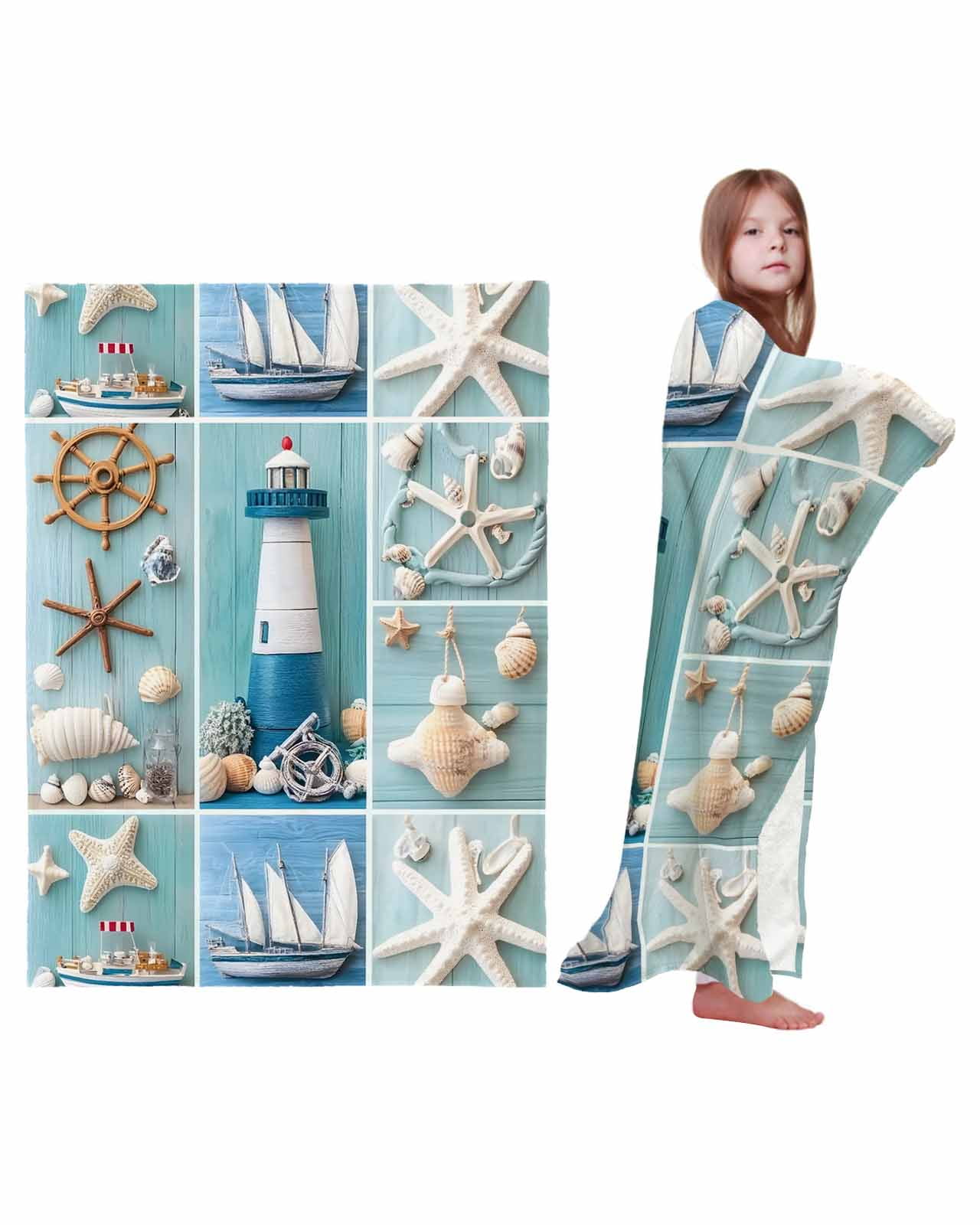 Coastal Nautical Baby Blankets for Girls/Boys, Beach Anchor Lighthouse ...