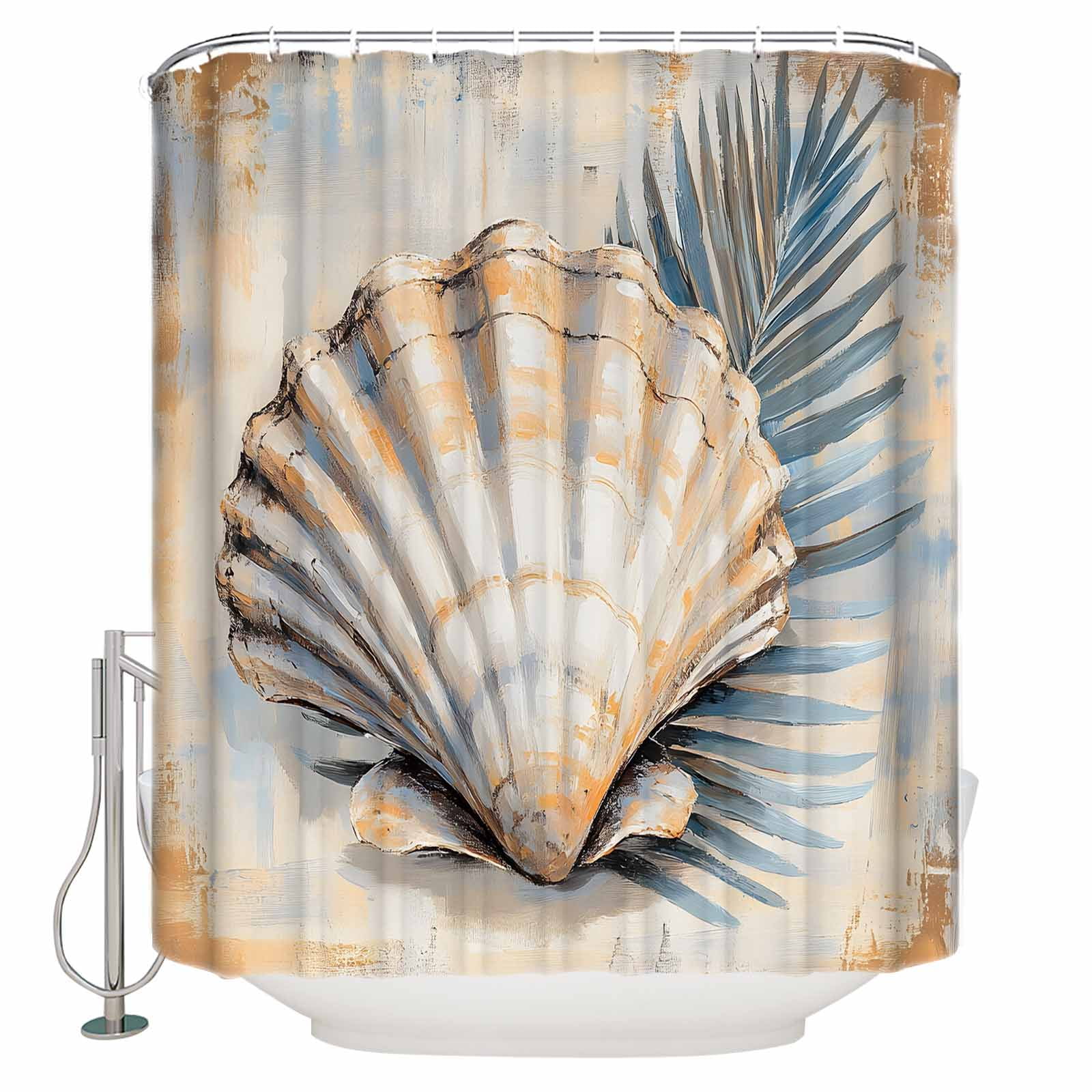 Coastal Nautical Bathroom Shower Curtains with 12 Hooks Polyester ...