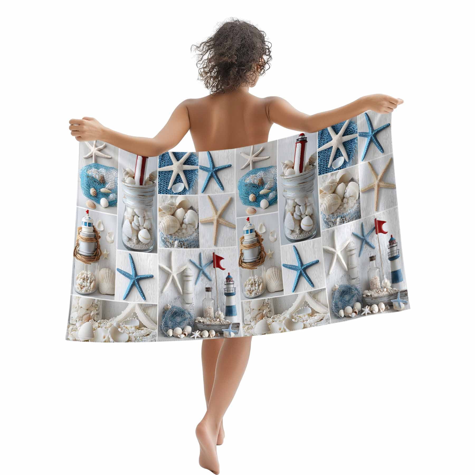 Coastal Nautical Beach Towels Blanket Soft&Absorbent Quick Dry ...