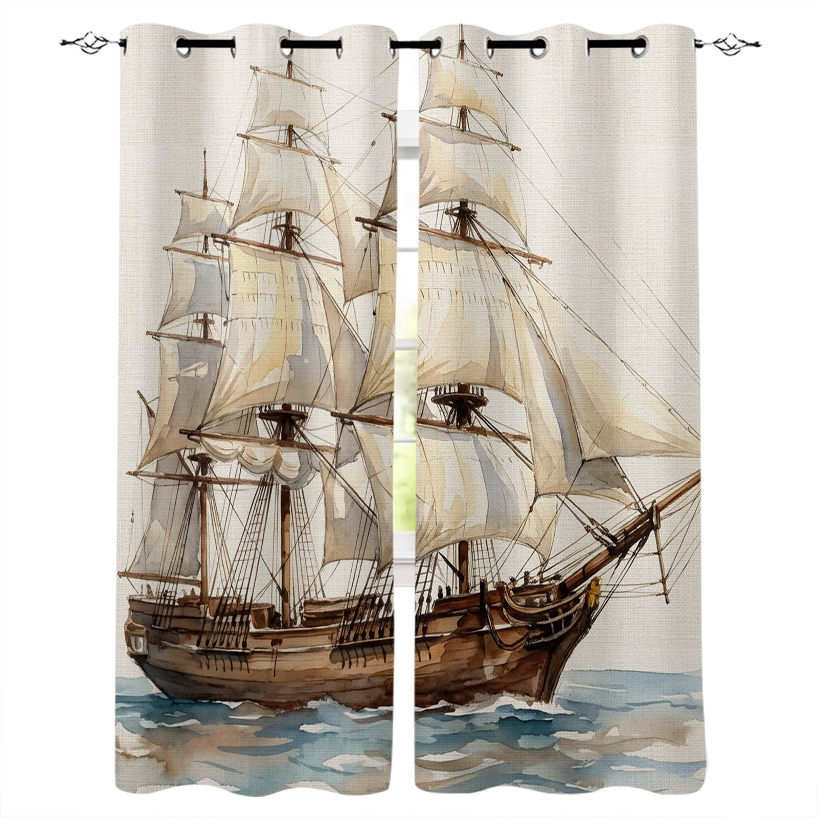 Coastal Nautical Blackout Curtains for Bedroom/Living Room, Thermal ...