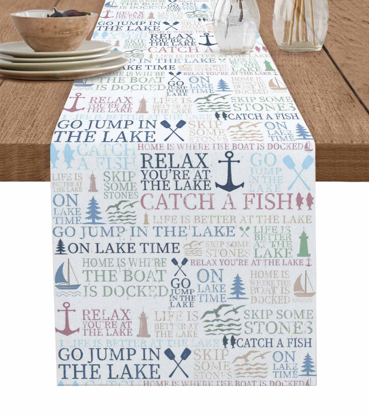 Coastal Nautical Burlap Cotton Table Runner 13x60 Inches Long, Blue ...