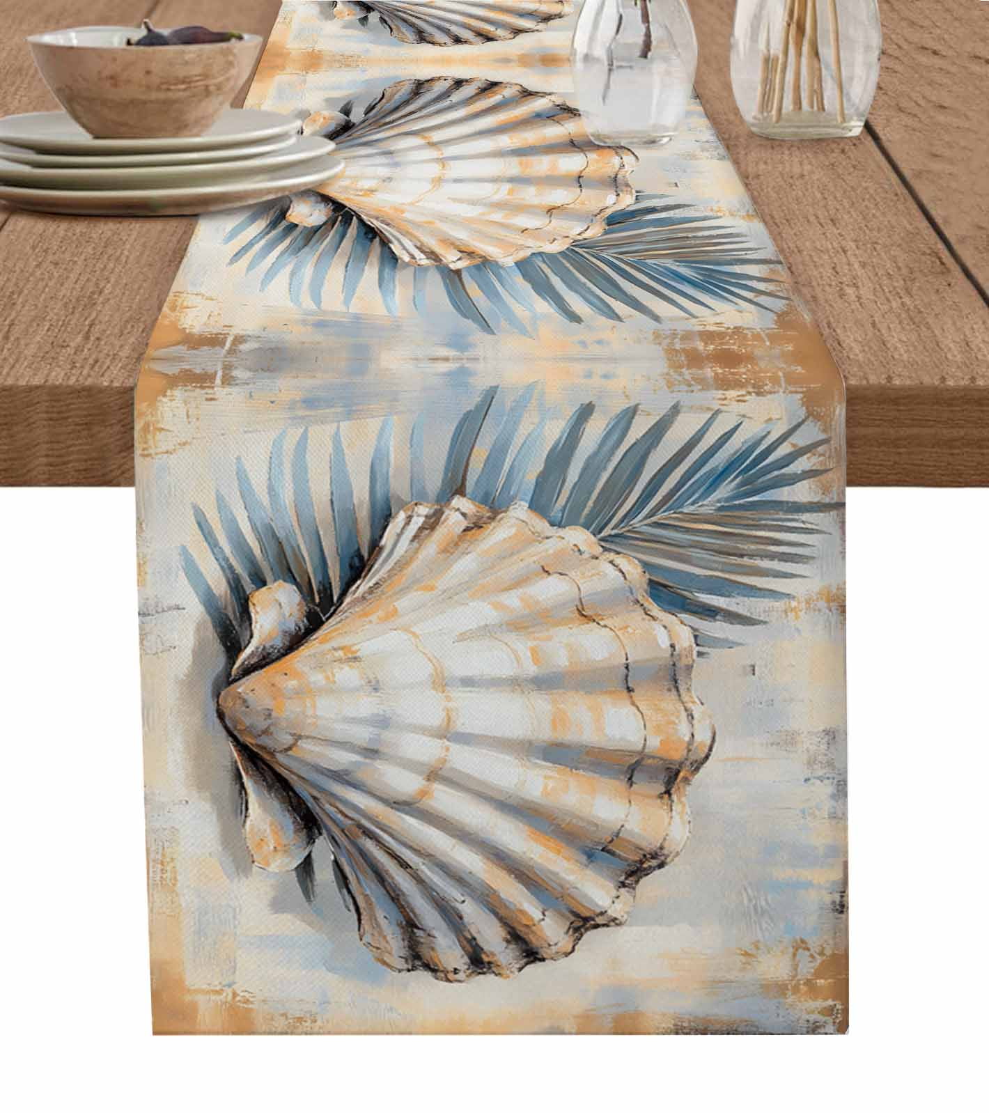 Coastal Nautical Burlap Cotton Table Runner 13x90 Inches Long, Summer ...