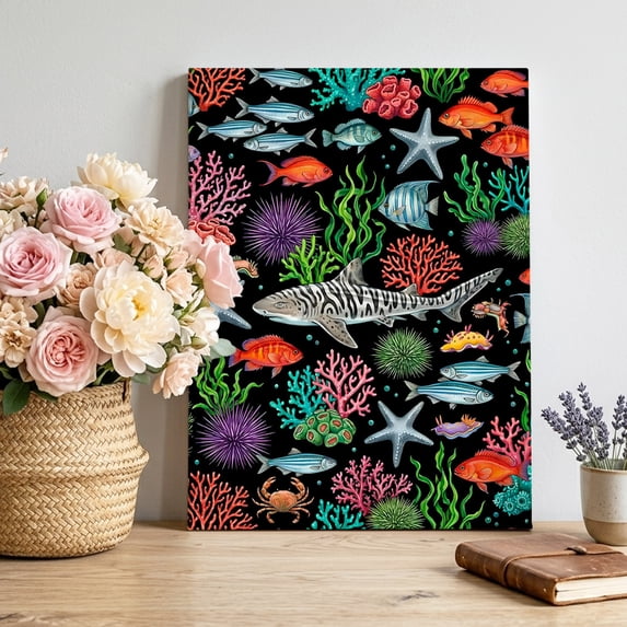 Coastal Nautical Canvas Wall Art for Living Room, Coral Starfish ...