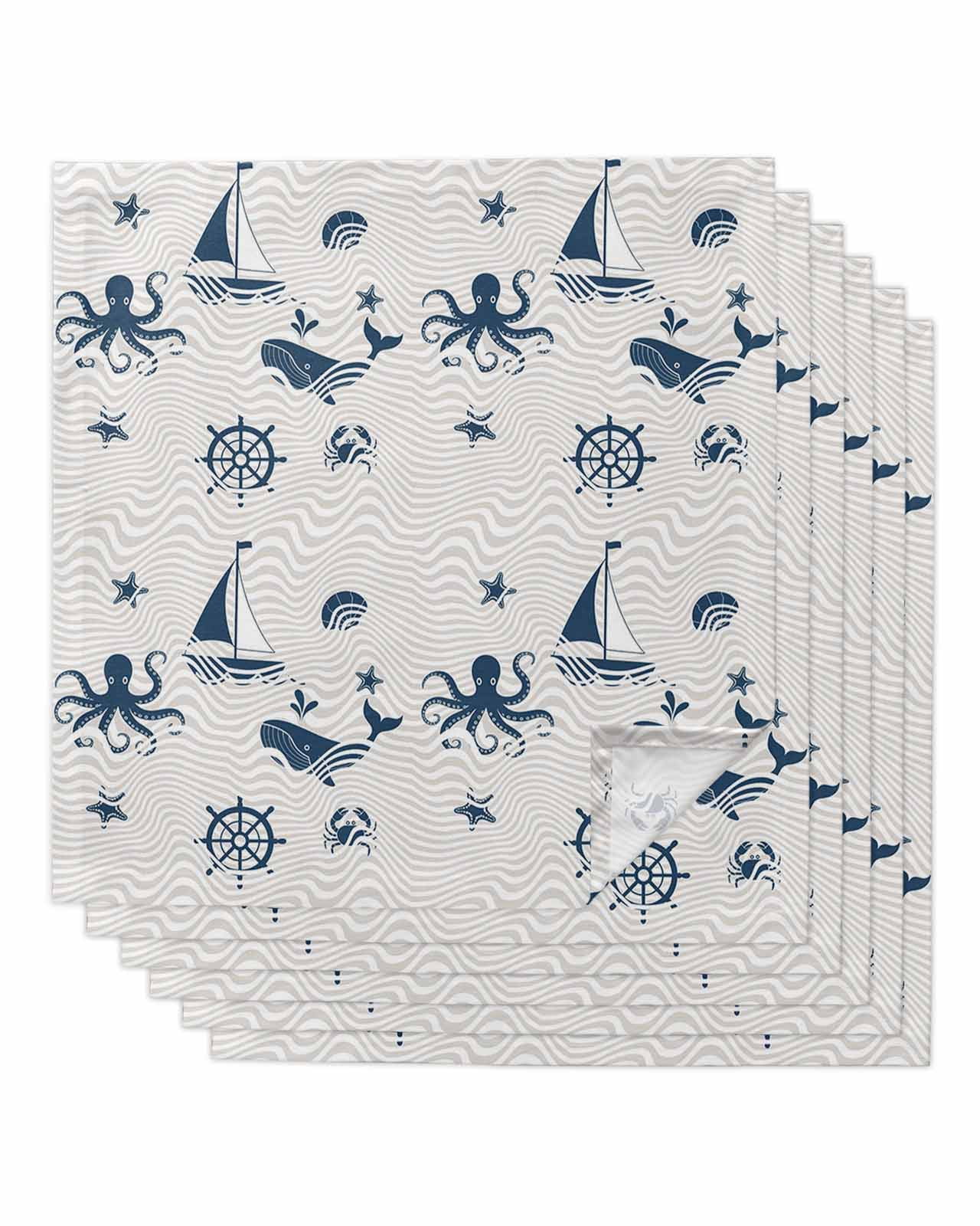 Coastal Nautical Cloth Napkins Set of 6 Reusable Dinner Napkins, Summer ...