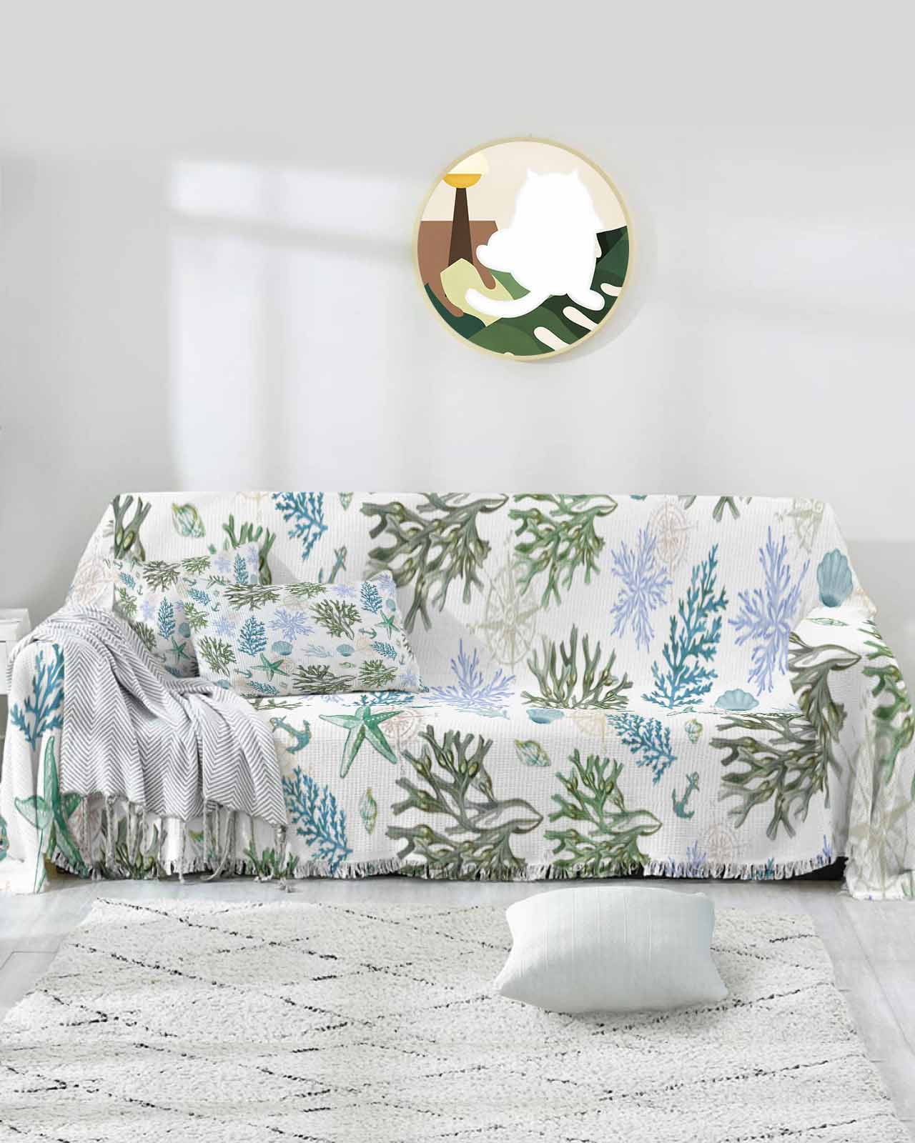 Coastal Nautical Corals Sofa Couch Covers for 3 Cushion Couch,Washable ...