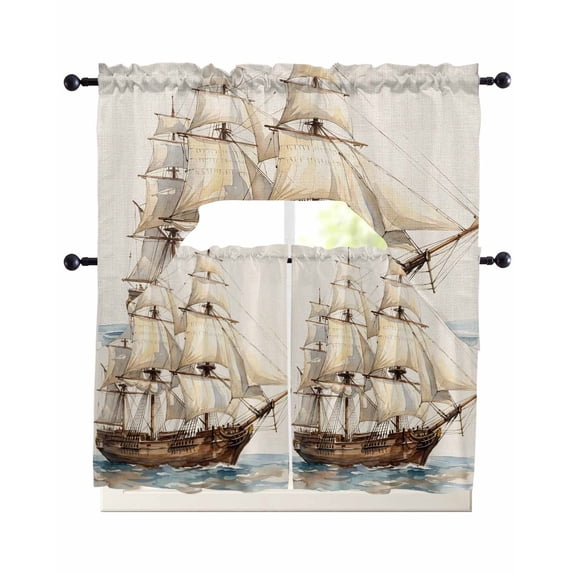 Coastal Nautical Kitchen Curtains Sets 36 Inch Length with Valance ...