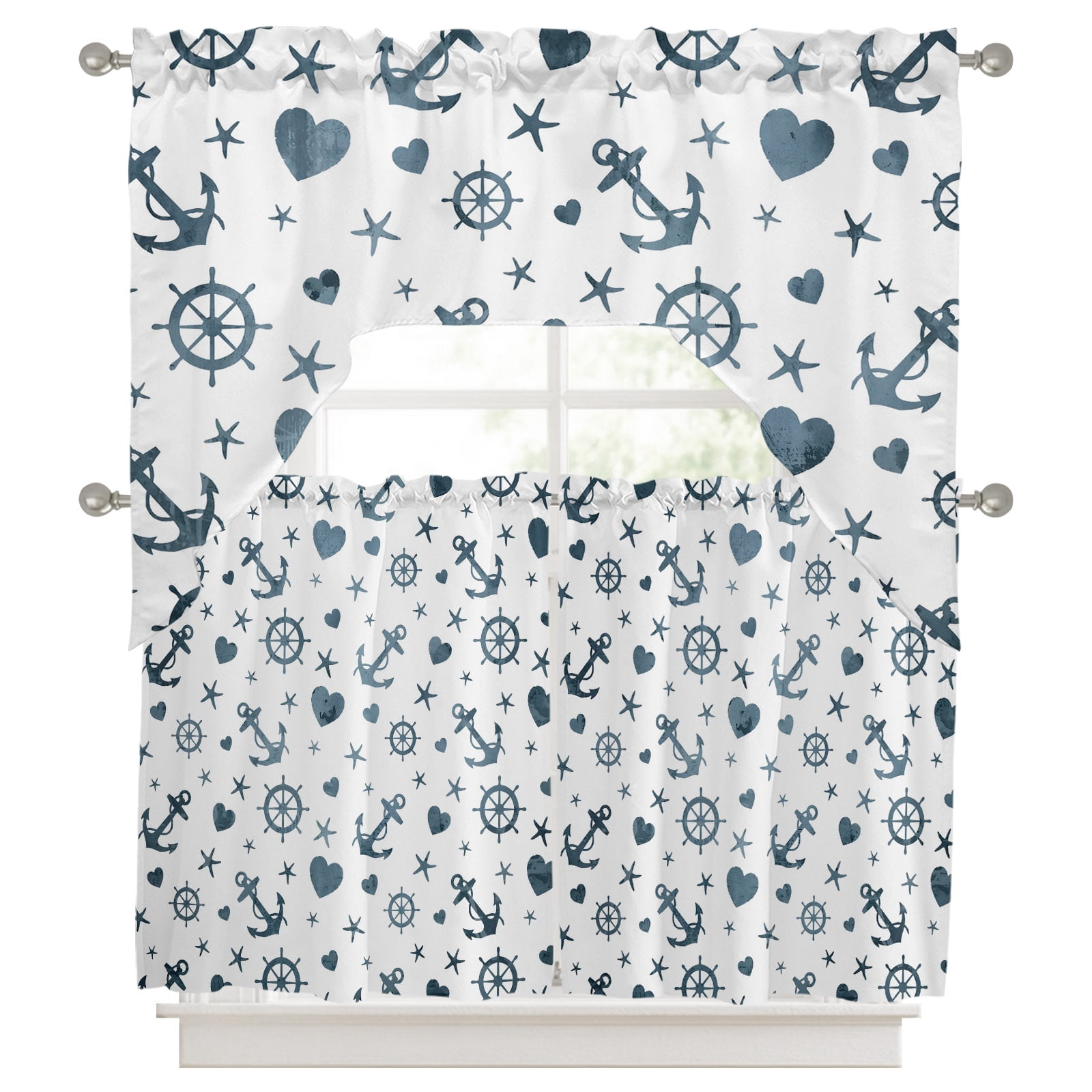 Coastal Nautical Kitchen Curtains Swag Valance and Tier Curtains Set 36 ...