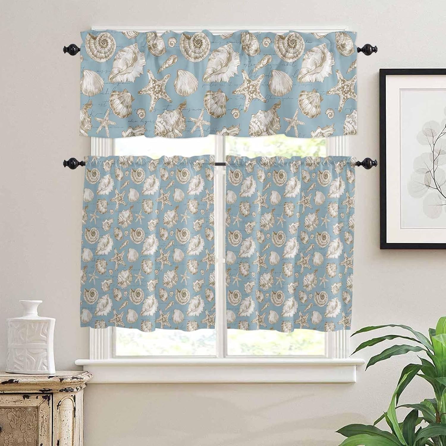 Coastal Nautical Kitchen Window Curtain Set with Tiers and Valance 3 ...