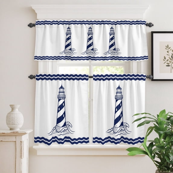 Coastal Nautical Lighthouse Sea Wave Curtain Tier and Valance Set 3 ...