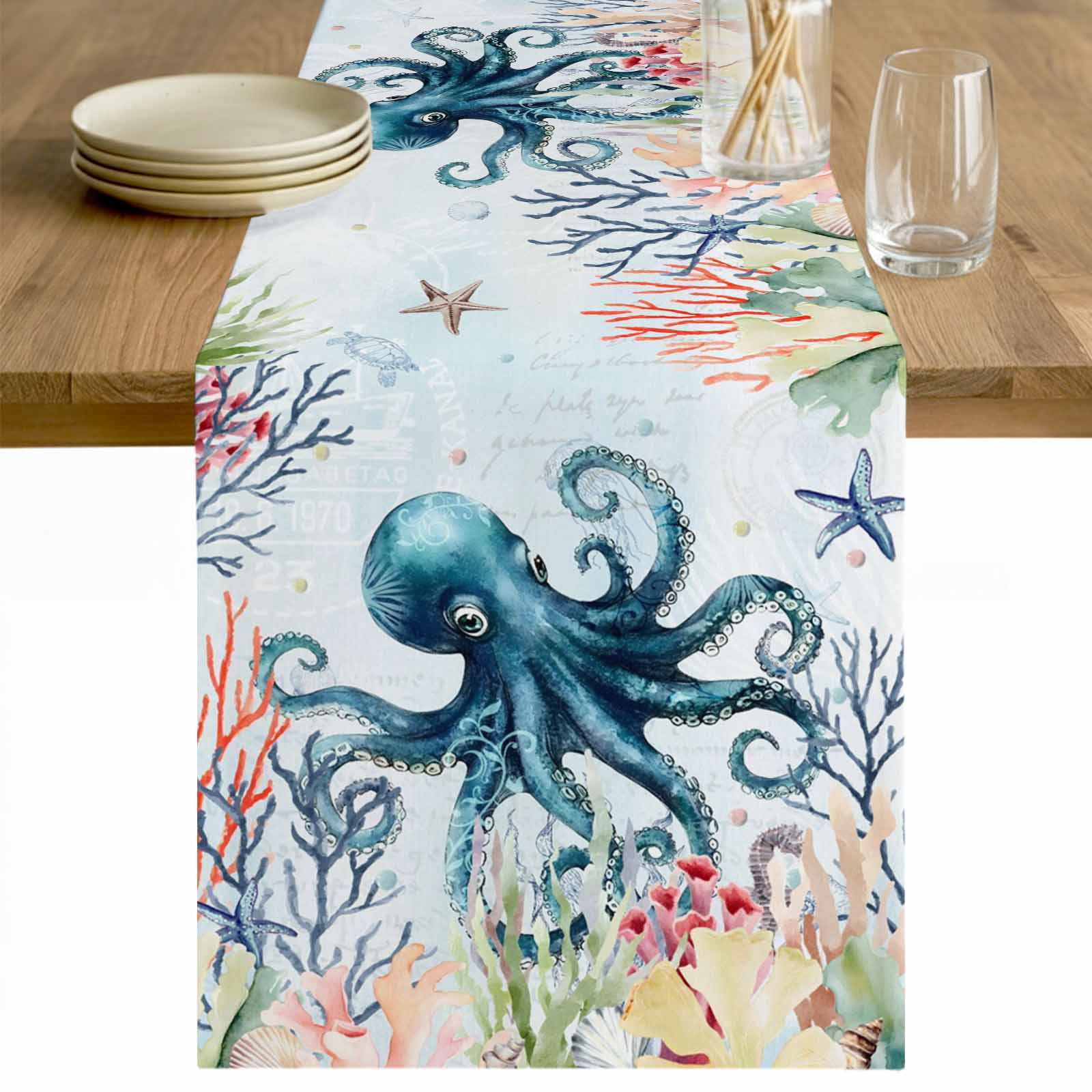 Coastal Nautical Octopus Table Runner 72 Inches Long Farmhouse Dress ...