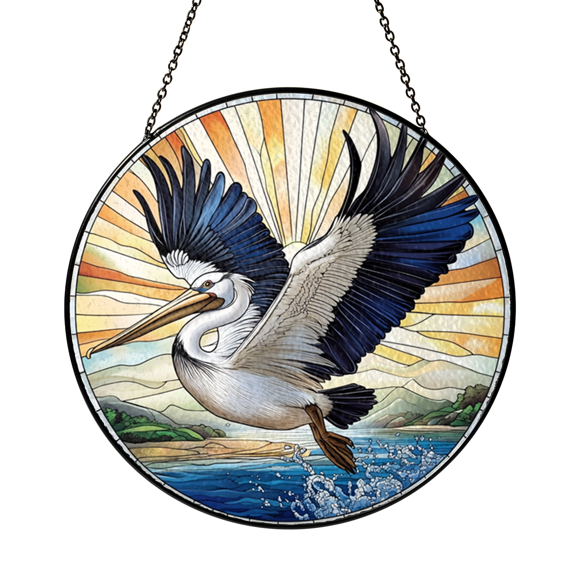 Coastal Nautical Pelican Stained Glass Suncatcher, Window Hanging ...