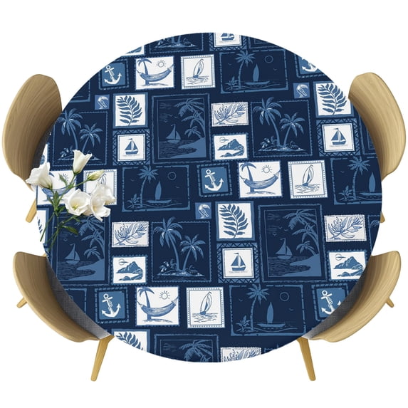 Coastal Nautical Round Tablecloth 36-44 Inch Round Fitted Table Cloth ...