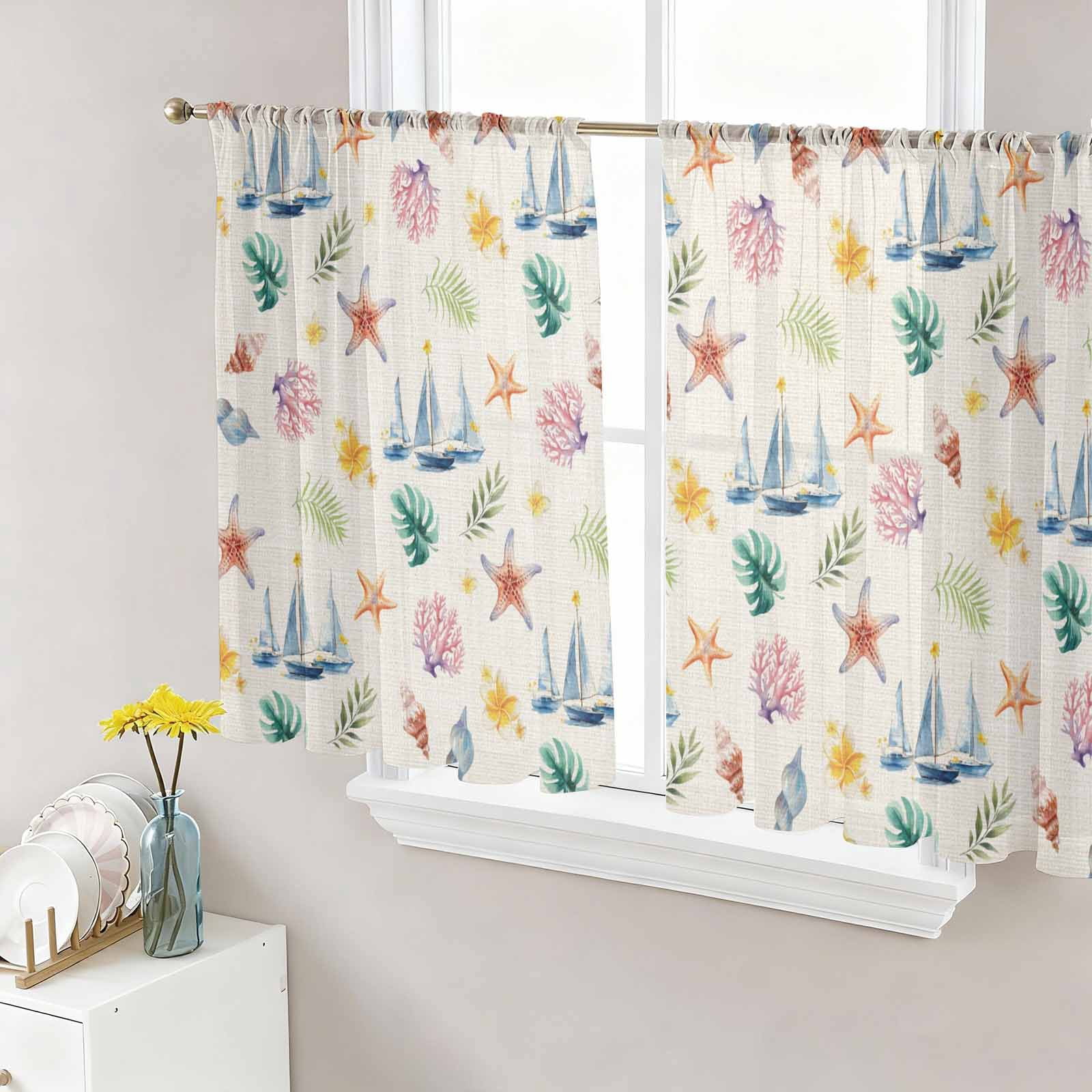 Coastal Nautical Sheer Curtains for Living Room Bedroom Summer Ocean ...