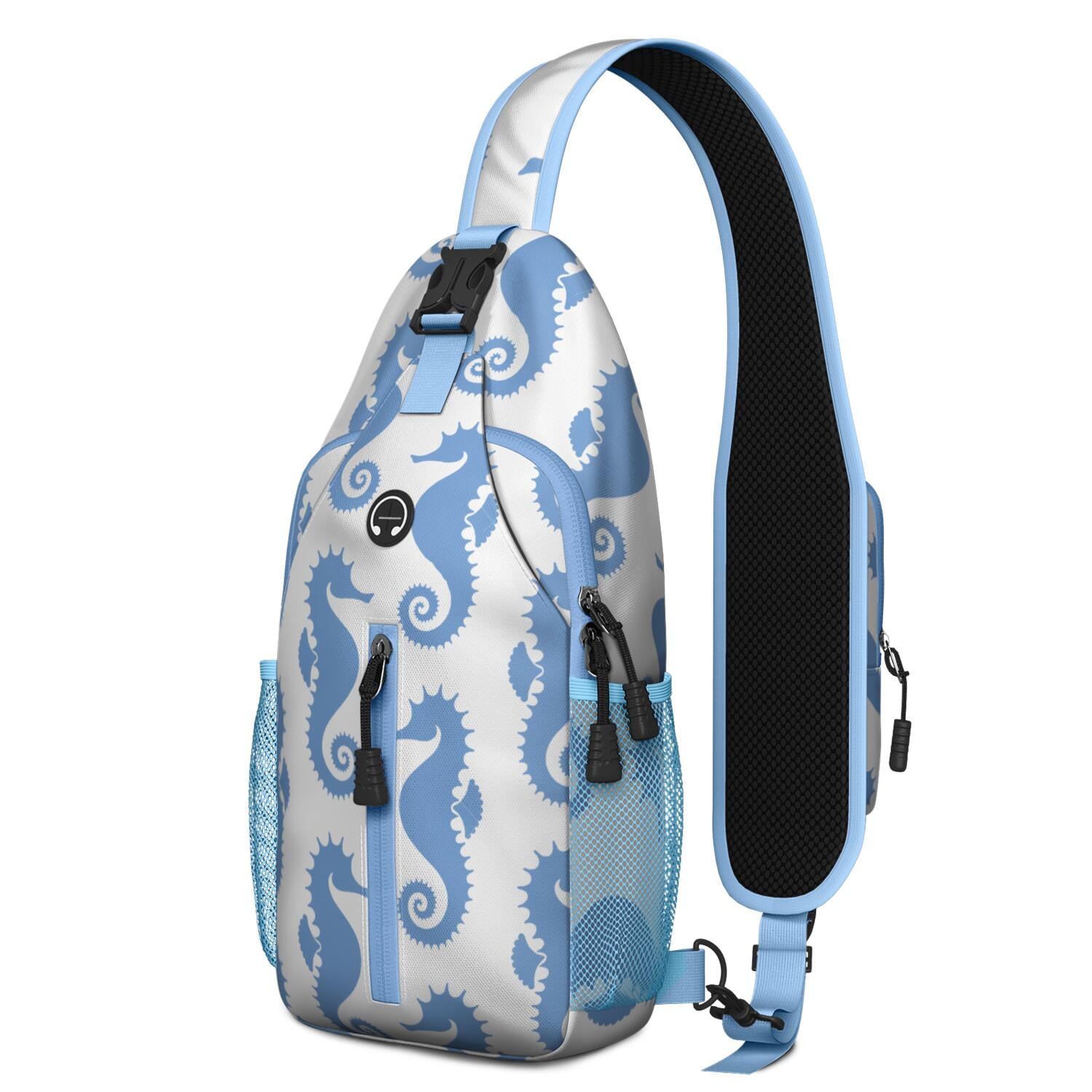 Coastal Nautical Sling Backpack with Seashells, Waves, Seaweed and ...