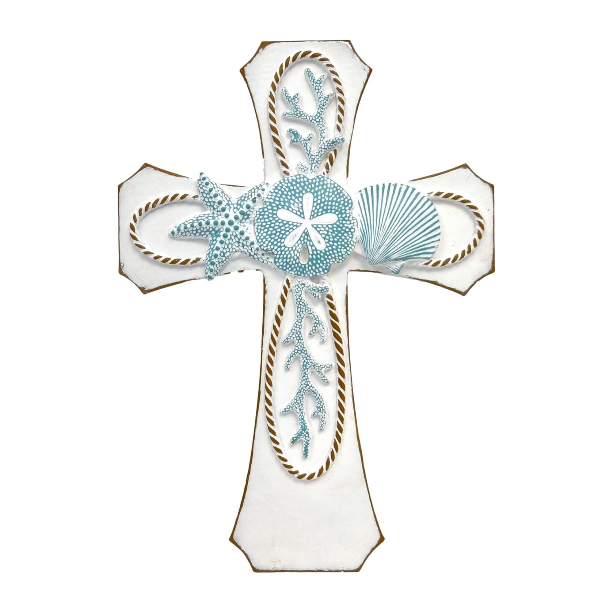 Coastal Nautical Spiritual Wall Cross with Starfish, Coral, and Sea ...