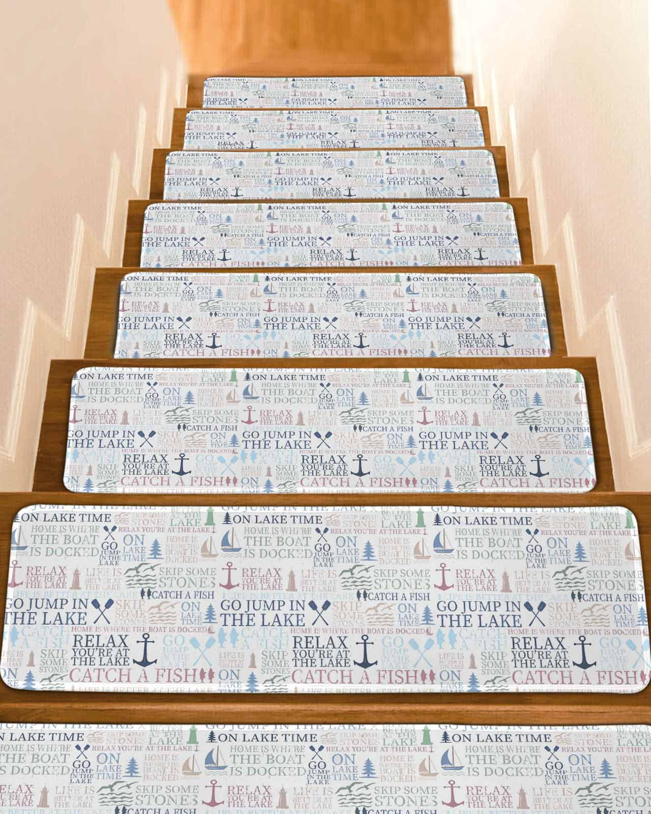 Coastal Nautical Stair Treads for Wooden Steps Indoor Runner Rug Carpet ...
