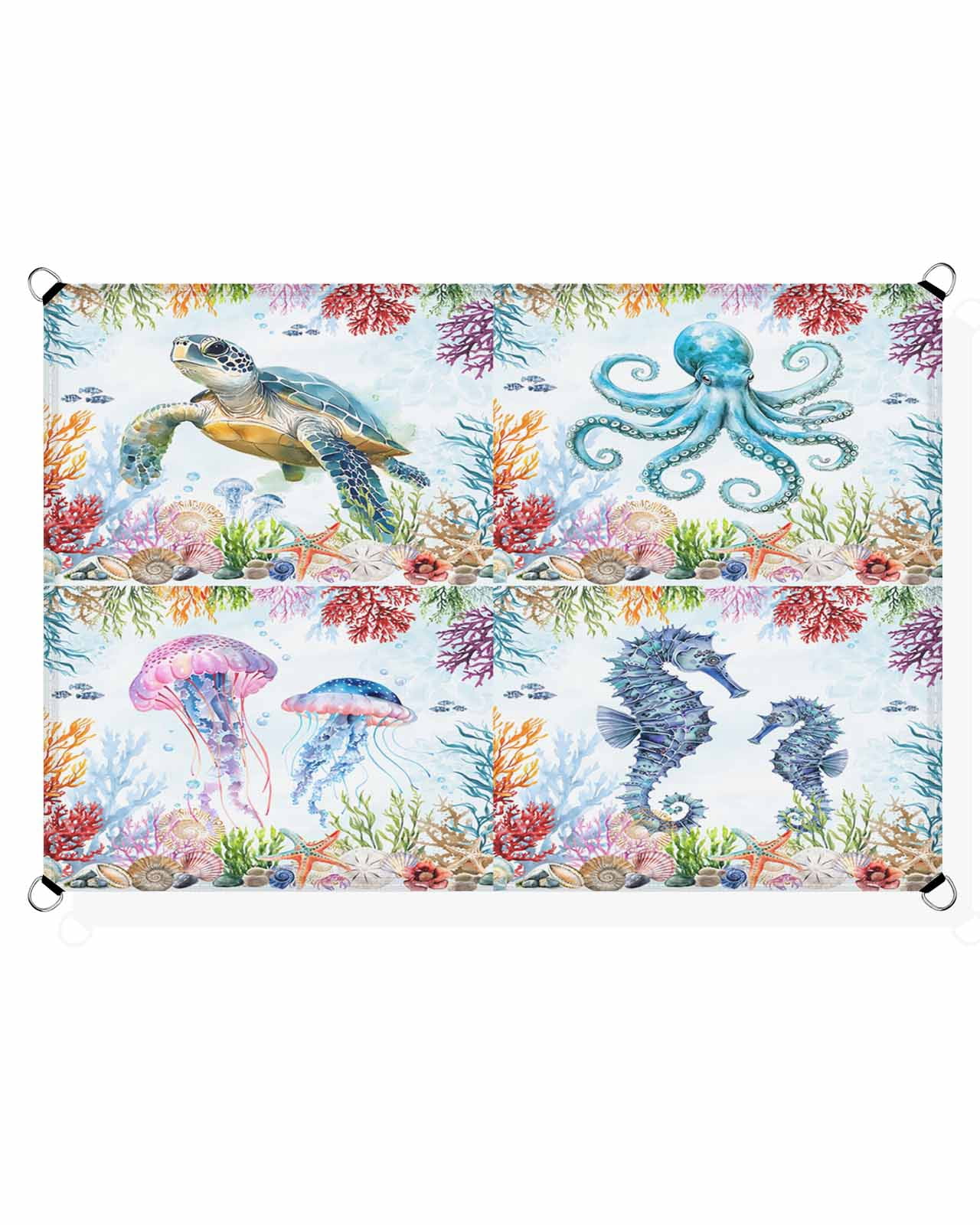 Coastal Nautical Sun Shade Sail 6.5'X10' Sea Turtle Seahorse UV Block ...
