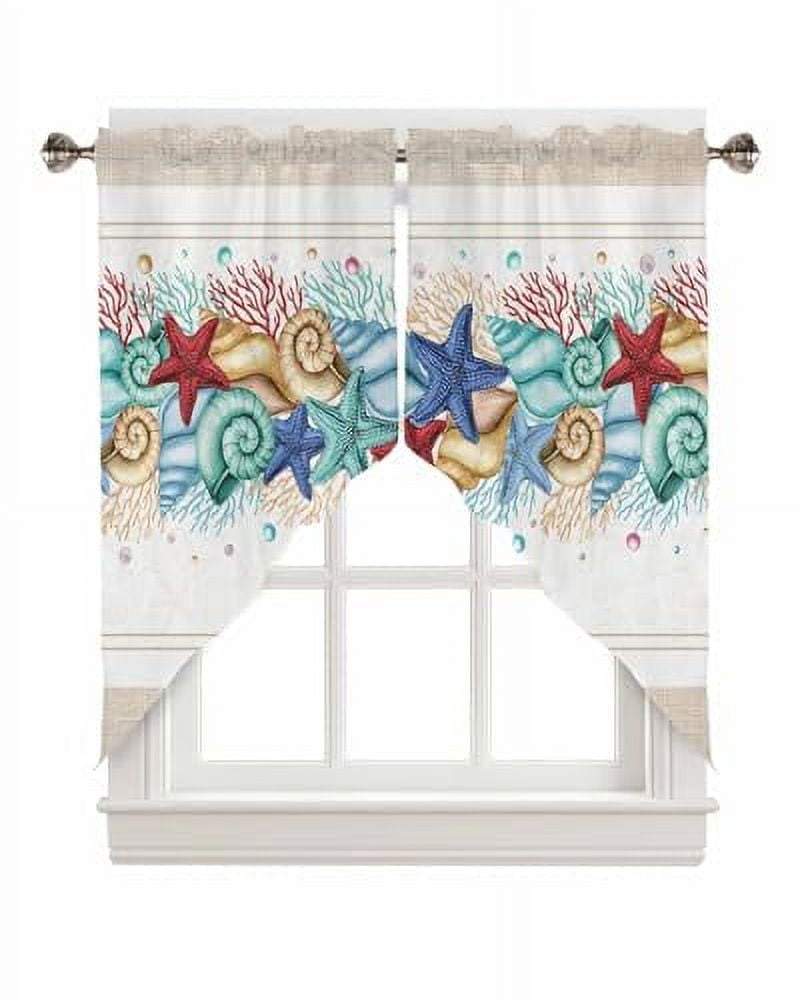 Coastal Nautical Swag Valance Curtains Blue Sea Animal Coral Starfish ...