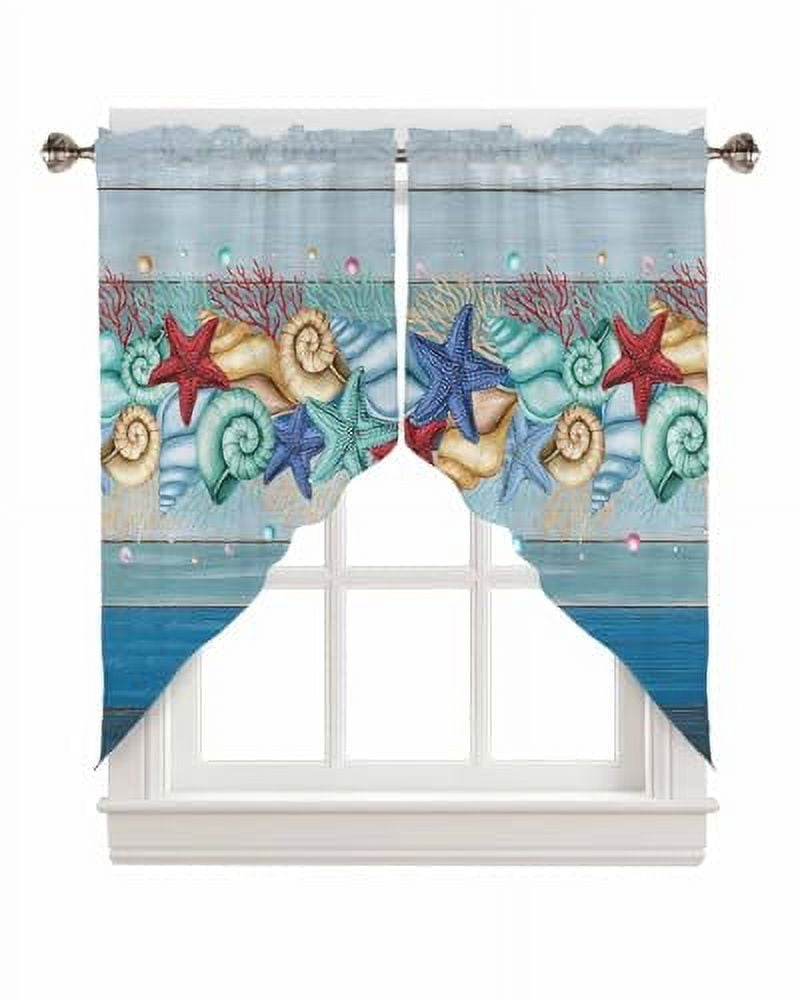 Coastal Nautical Swag Valance Curtains Blue Sea Animal Coral Starfish ...