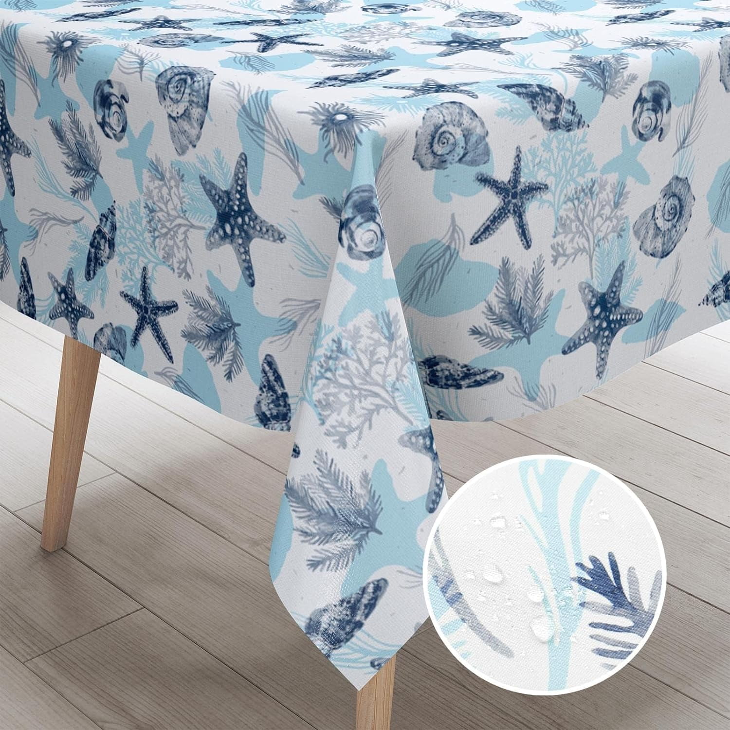 Coastal Nautical Tablecloth Beach Ocean Themed Starfish Coral Table ...