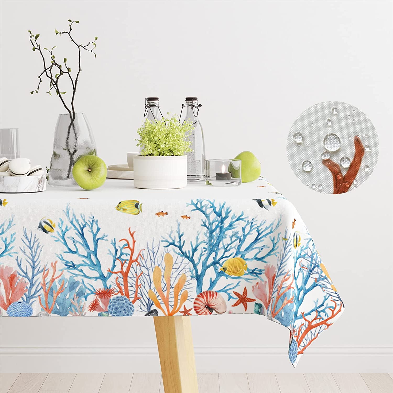 Coastal Nautical Tablecloth for Rectangle Table Colorful Coral Table ...