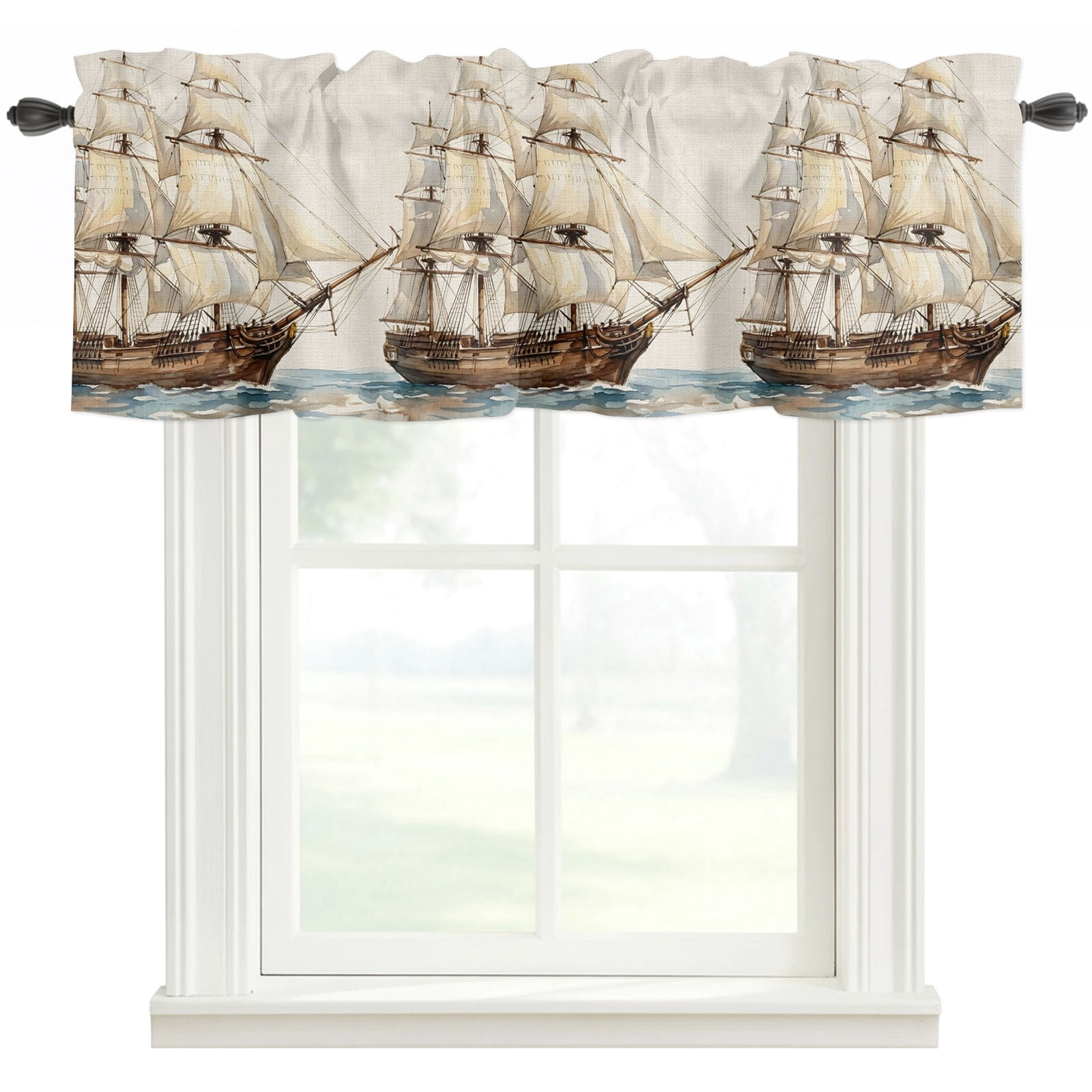 Coastal Nautical Valances for Windows Farmhouse Kitchen Curtains ...
