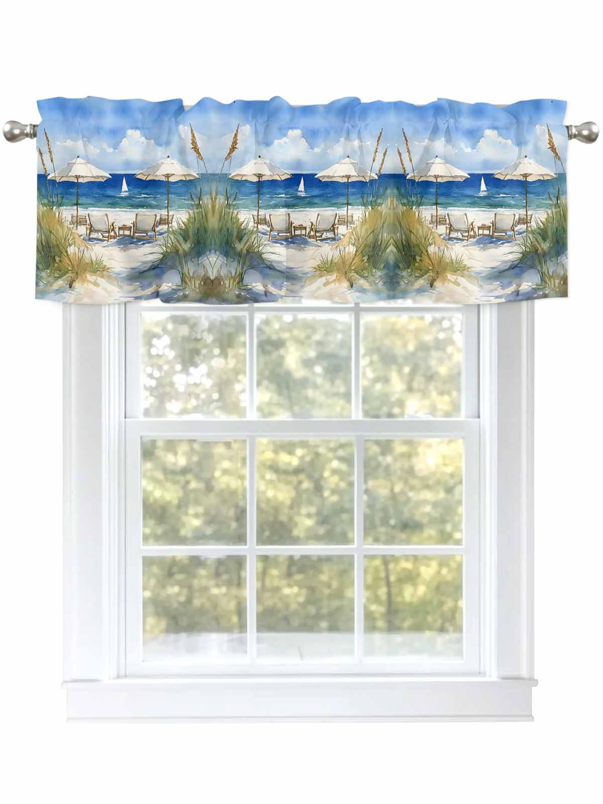 Coastal Nautical Wave Curtain Valances for Windows, Ocean Oil Painting ...