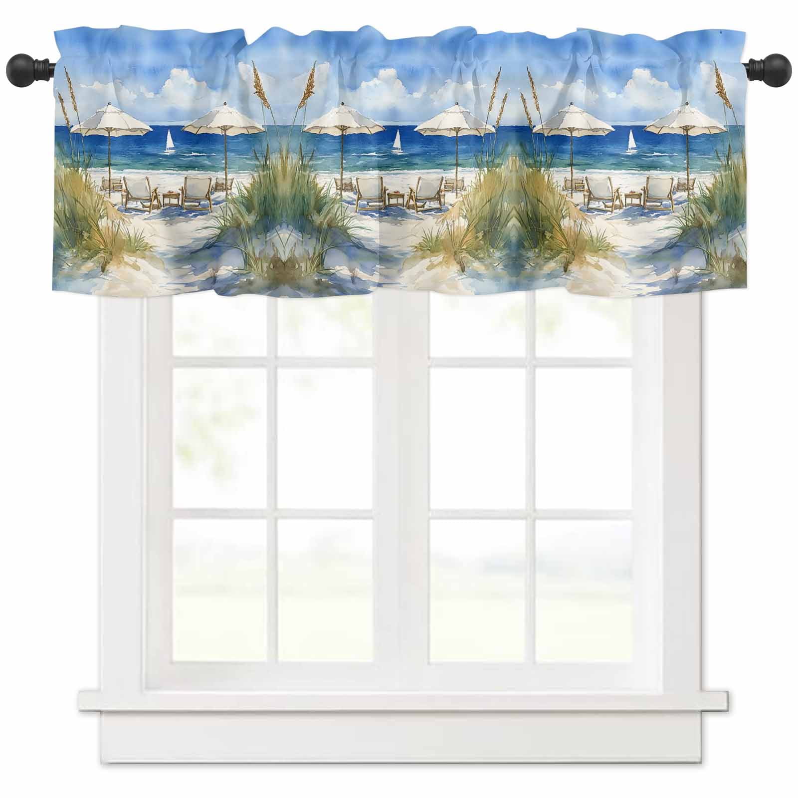 Coastal Nautical Wave Valances for Windows Farmhouse Kitchen Curtains ...