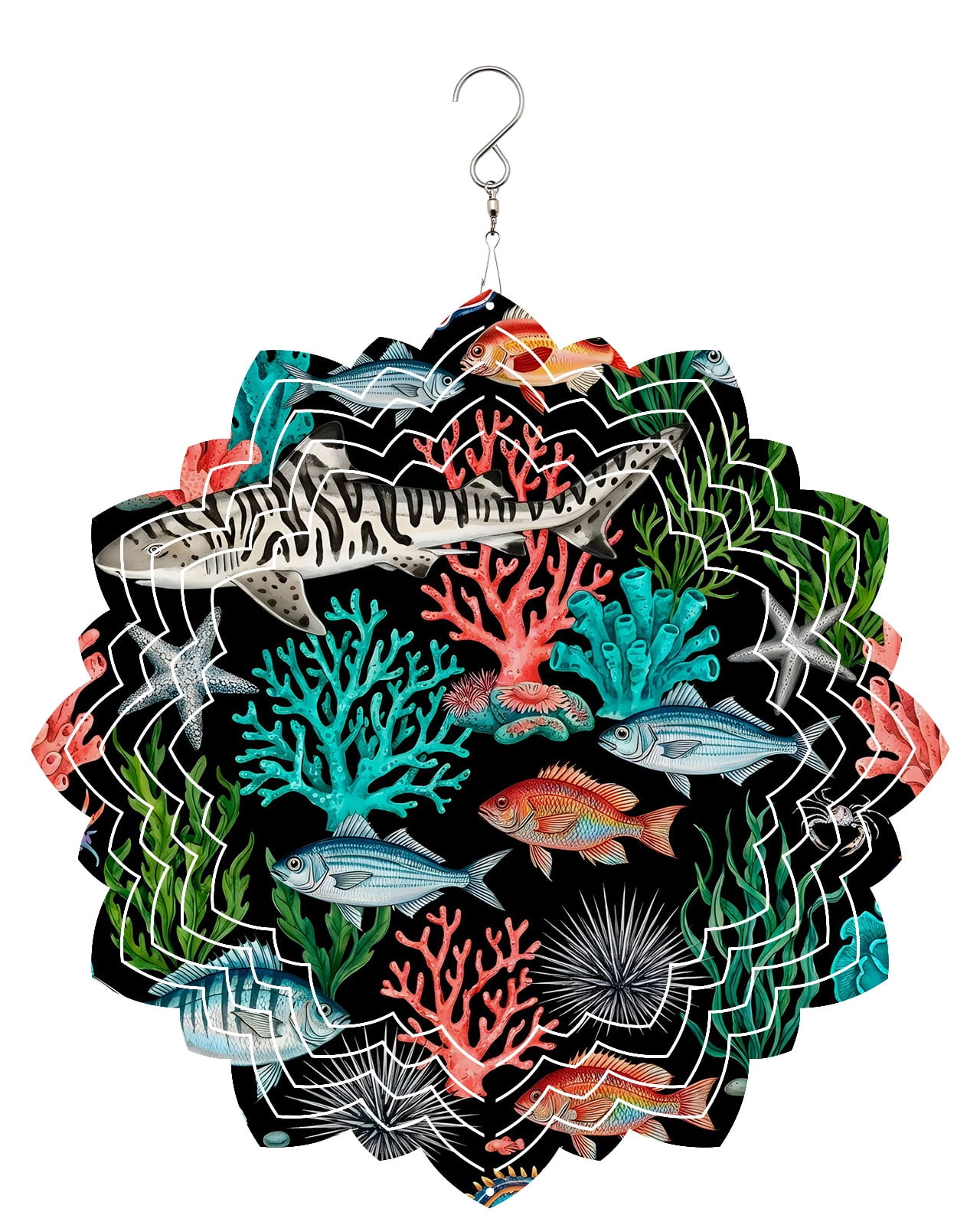 Coastal Nautical Wind Spinner for Garden Yard 8In, Coral Starfish Fish ...