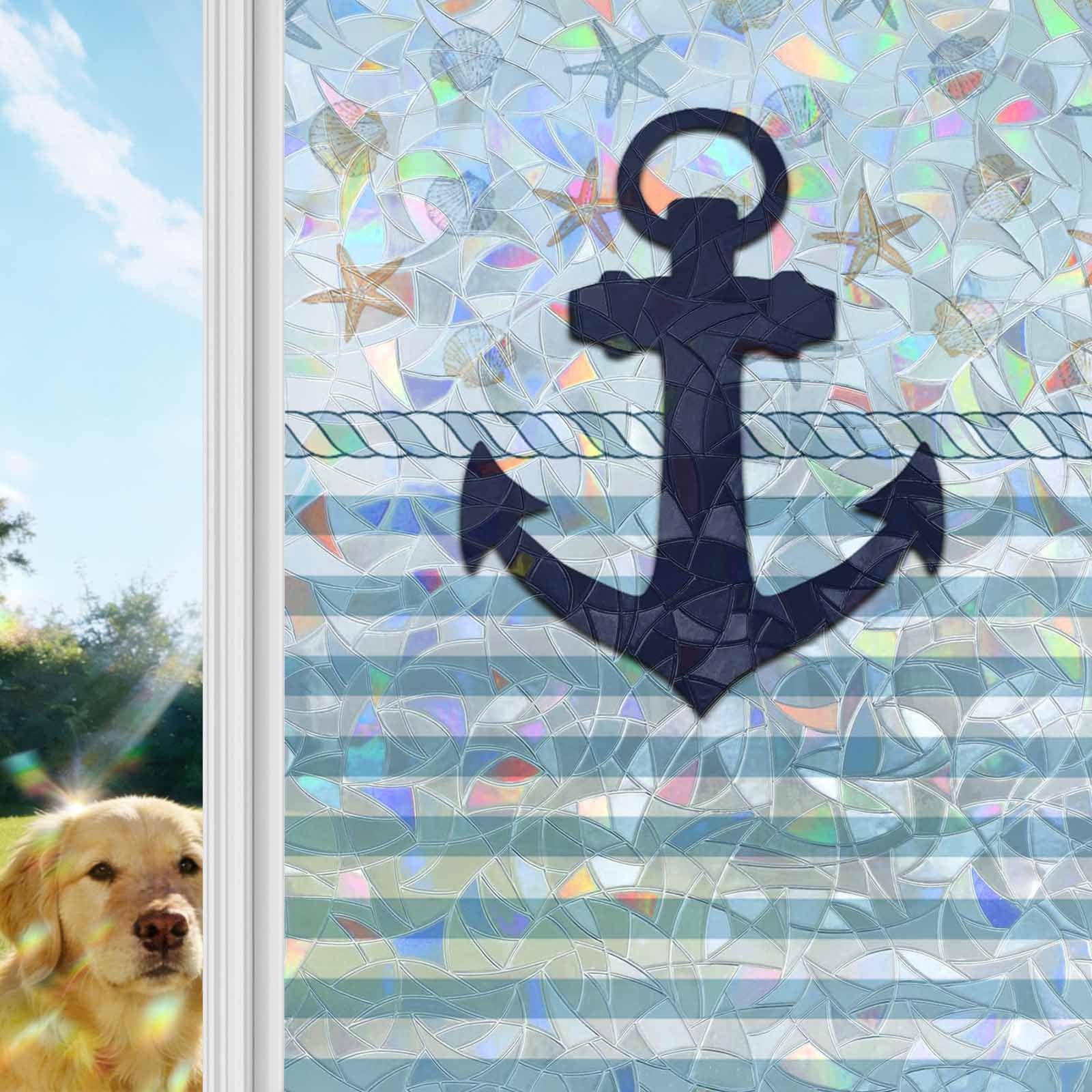 Coastal Nautical Window Privacy Film Stain Glass,Reusable Decorative ...