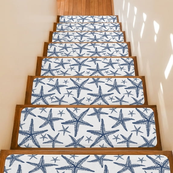 Coastal Navy Blue Starfish Stair Treads Non Slip for Steps Nautical ...