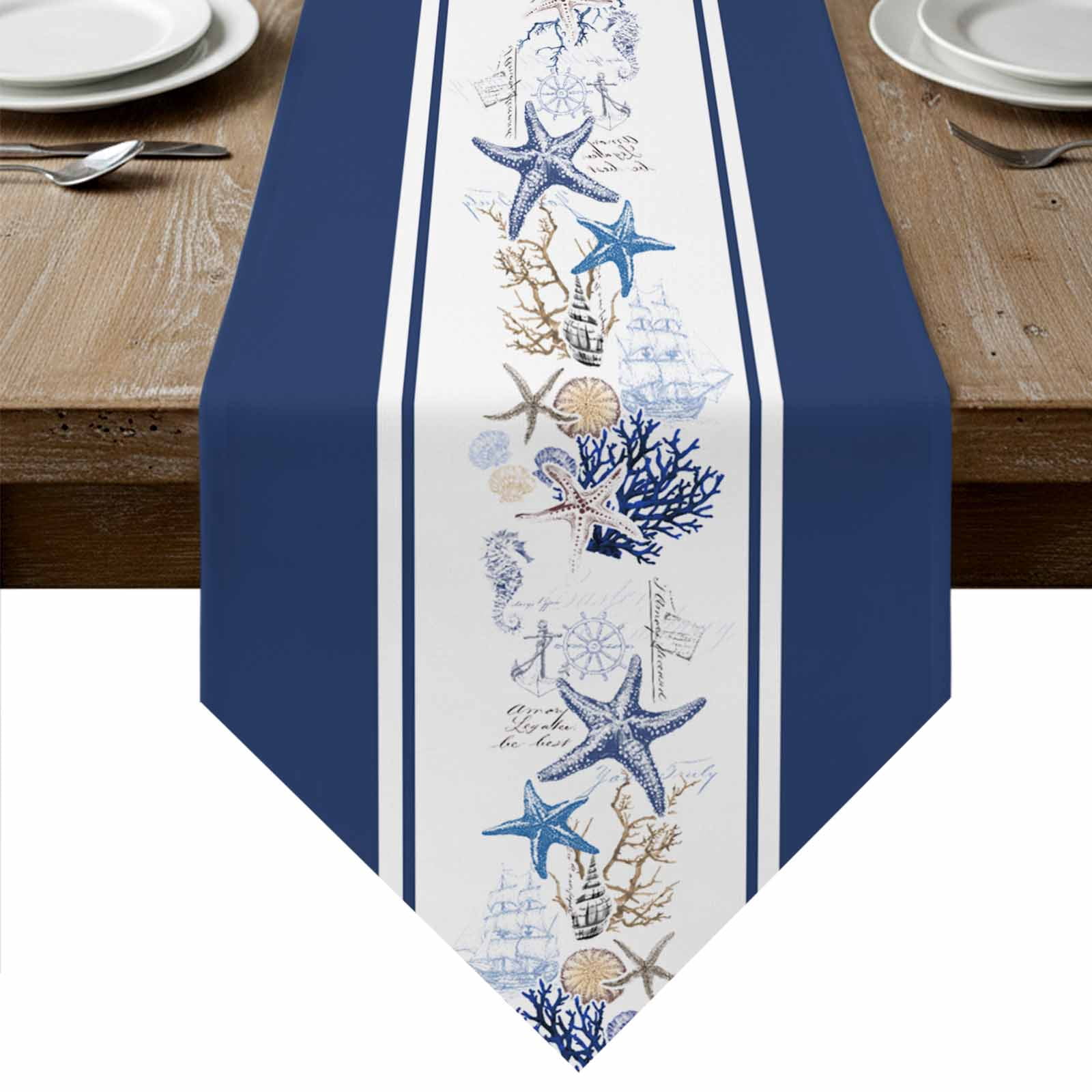 Coastal Navy Table Runner Linen Burlap Table Runner 72 Inches Long Blue ...