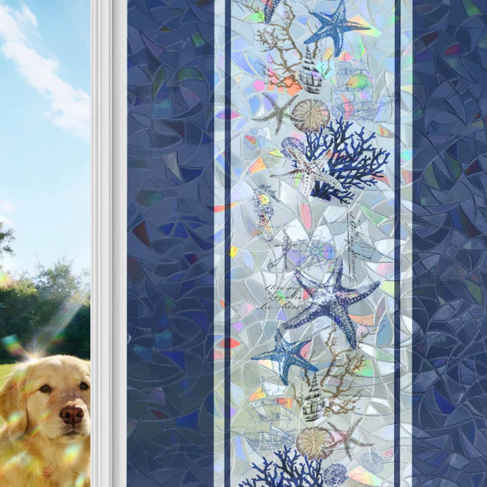 Coastal Navy Window Privacy Film Stain Glass,Reusable Decorative ...