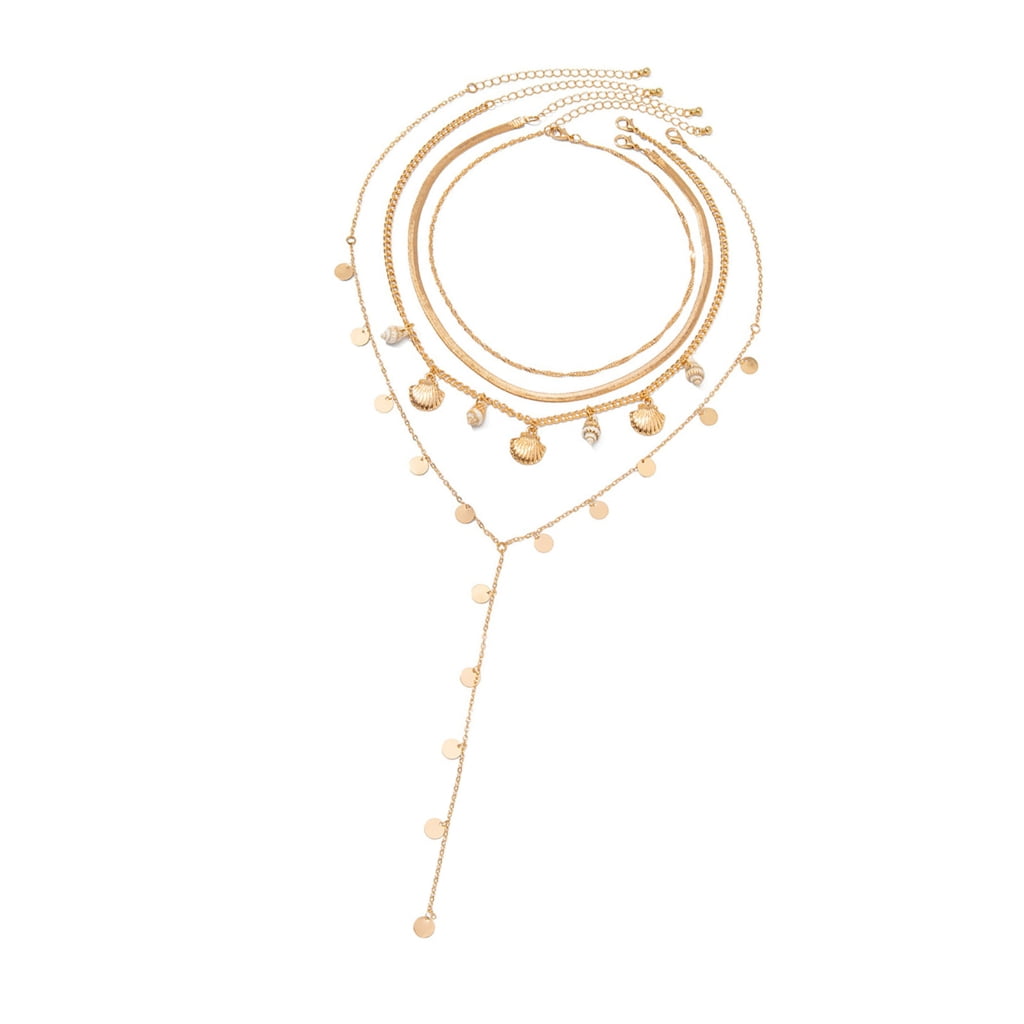 Coastal Necklace Set With Starfish Shell Pendant Stackable Gold Chain ...