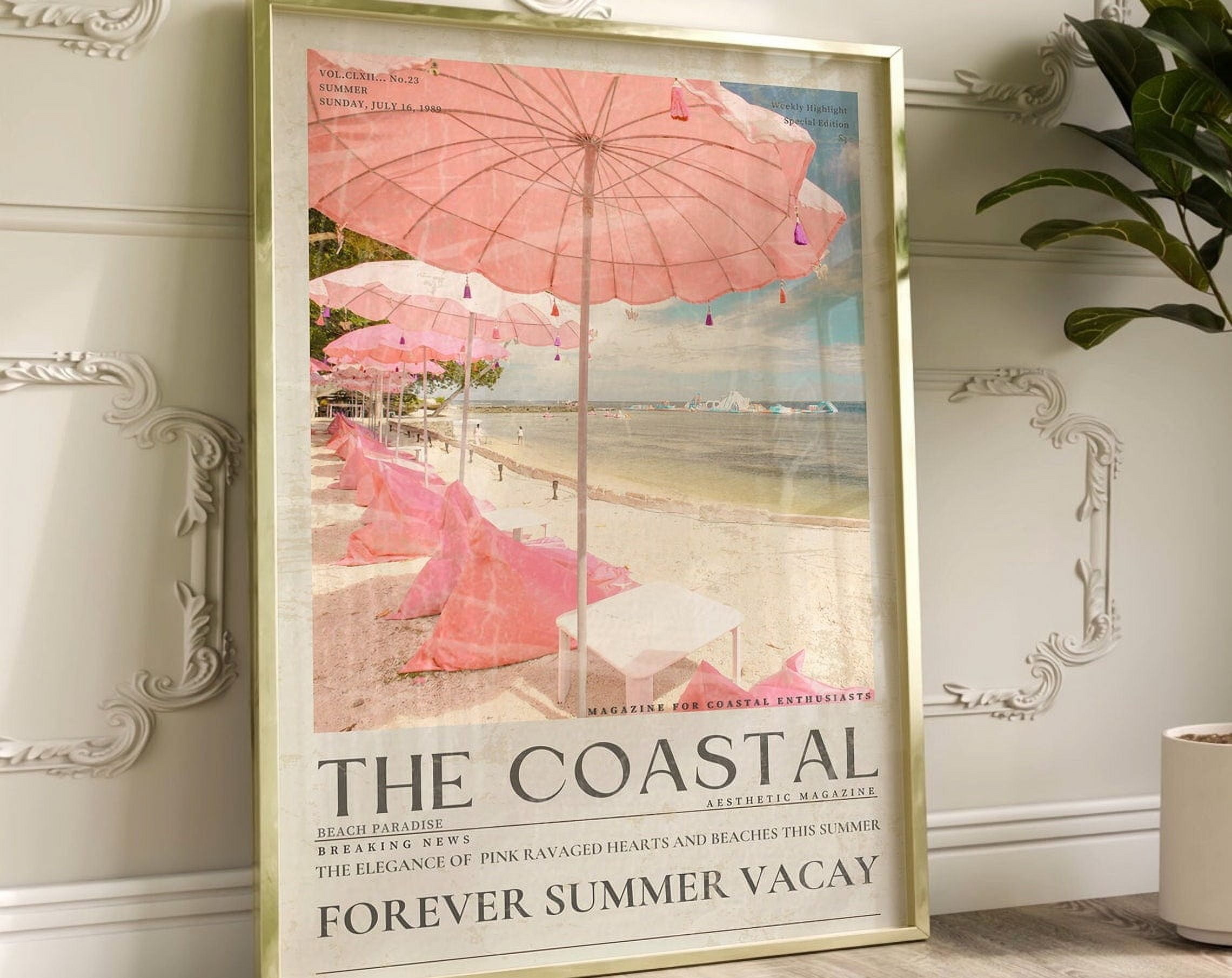 Coastal Newspaper Print, Chic Beach Poster, Vintage Beachy Magazine ...