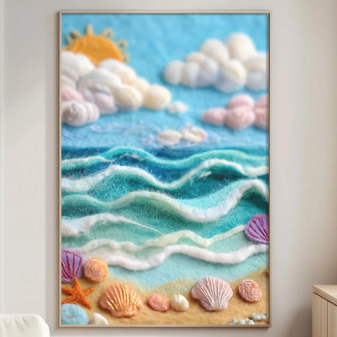 Coastal Nursery 3D Felt Ocean Waves Decor Pastel Beach Room Art ...