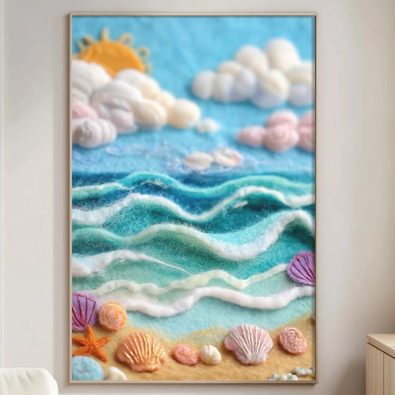 Coastal Nursery 3D Felt Ocean Waves Decor Pastel Beach Room Art ...