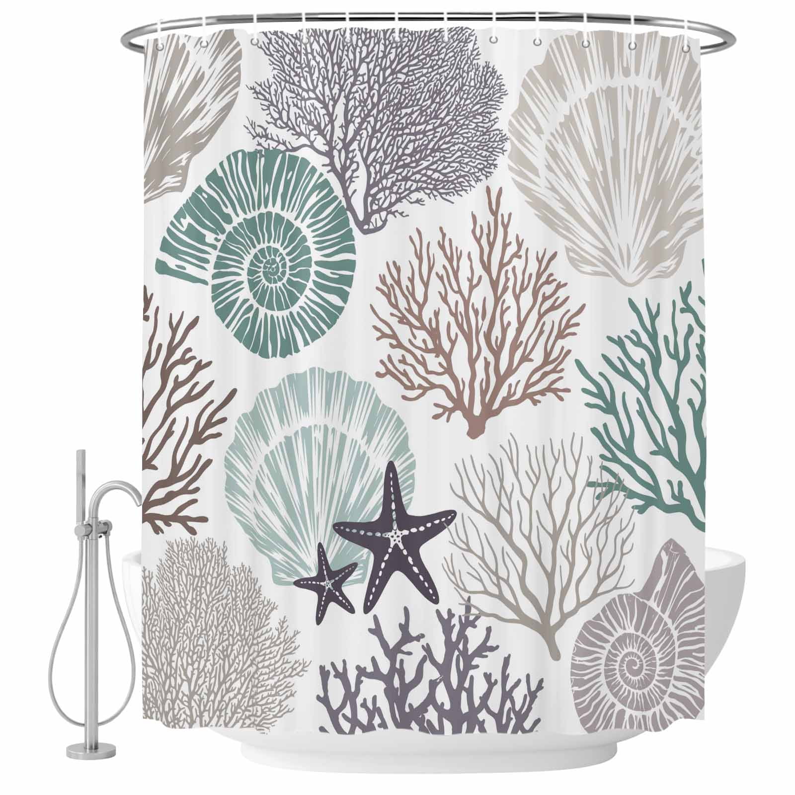 Coastal Ocean Animals Bathroom Shower Curtains with Hooks, Brown Green ...