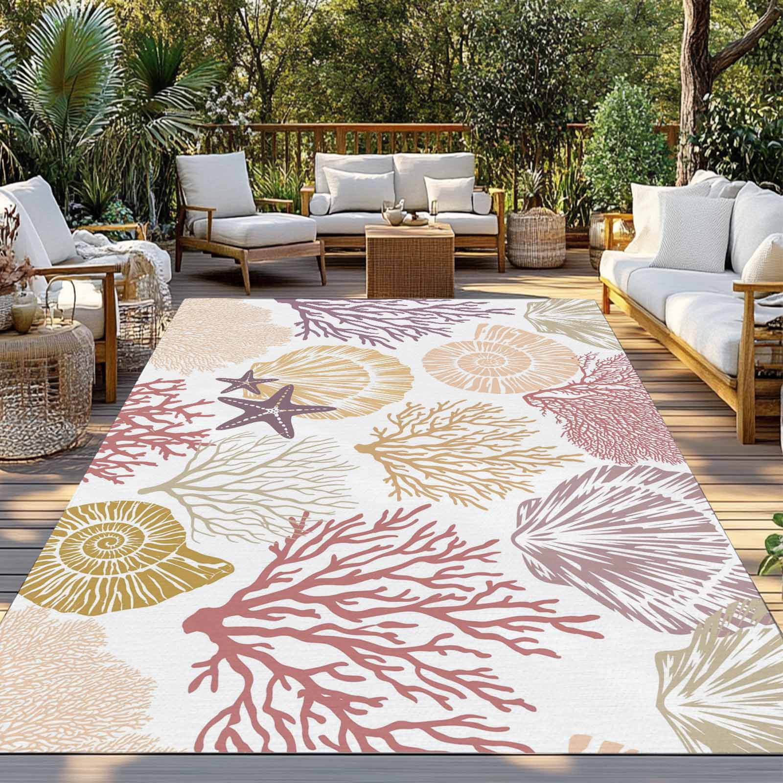 Coastal Ocean Animals Indoor Outdoor Rugs 3x5 Ft, Brown Red Yellow ...