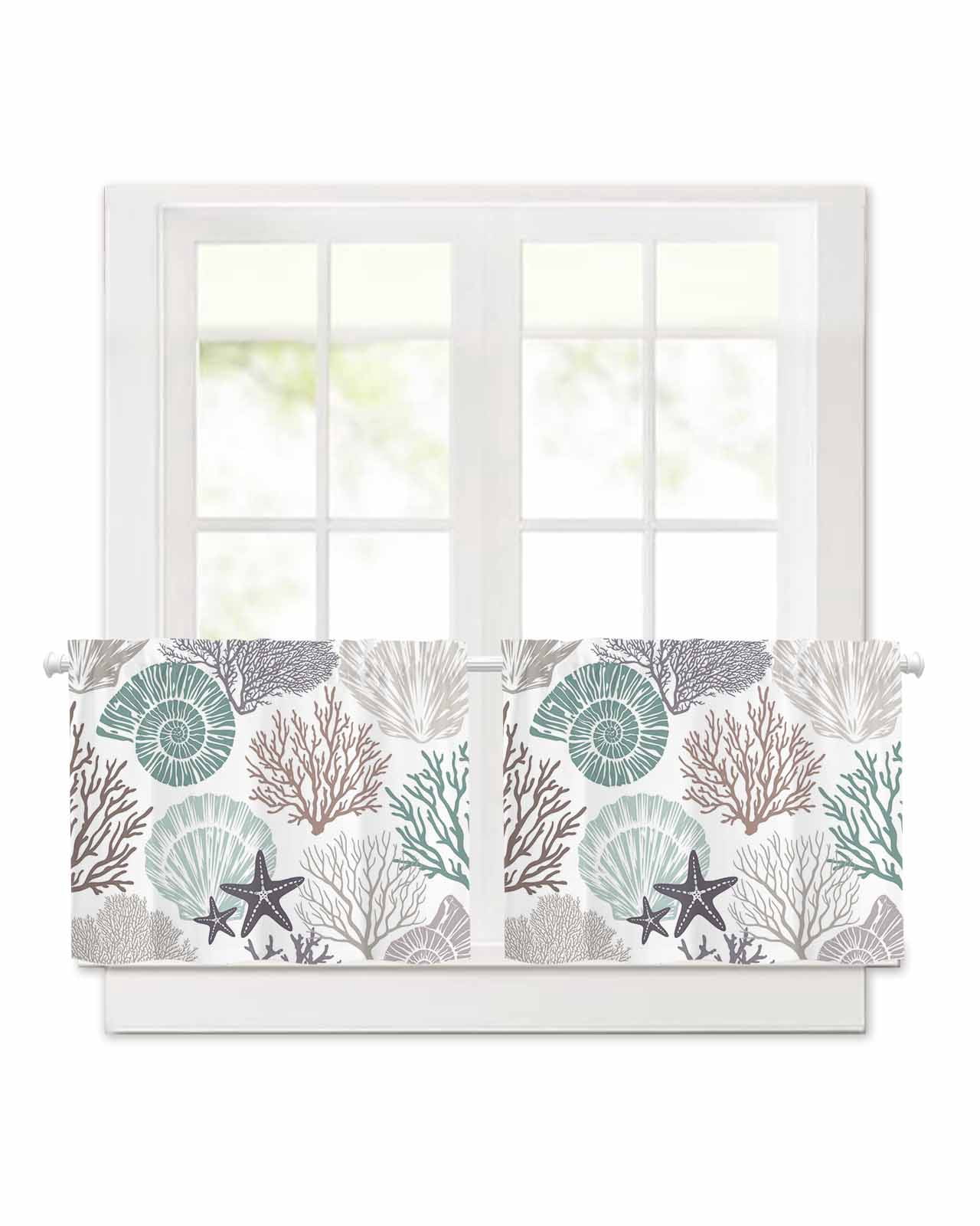 Coastal Ocean Animals Short Blackout Curtains 24 Inch Long Brown Green ...