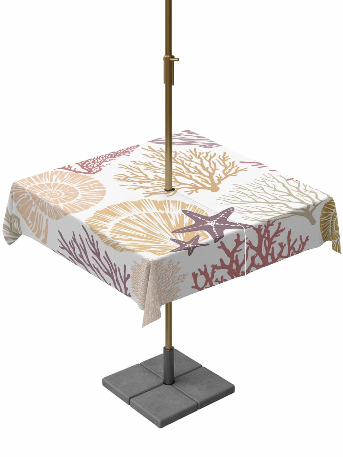 Coastal Ocean Animals Square Outdoor Tablecloth with Umbrella Hole ...