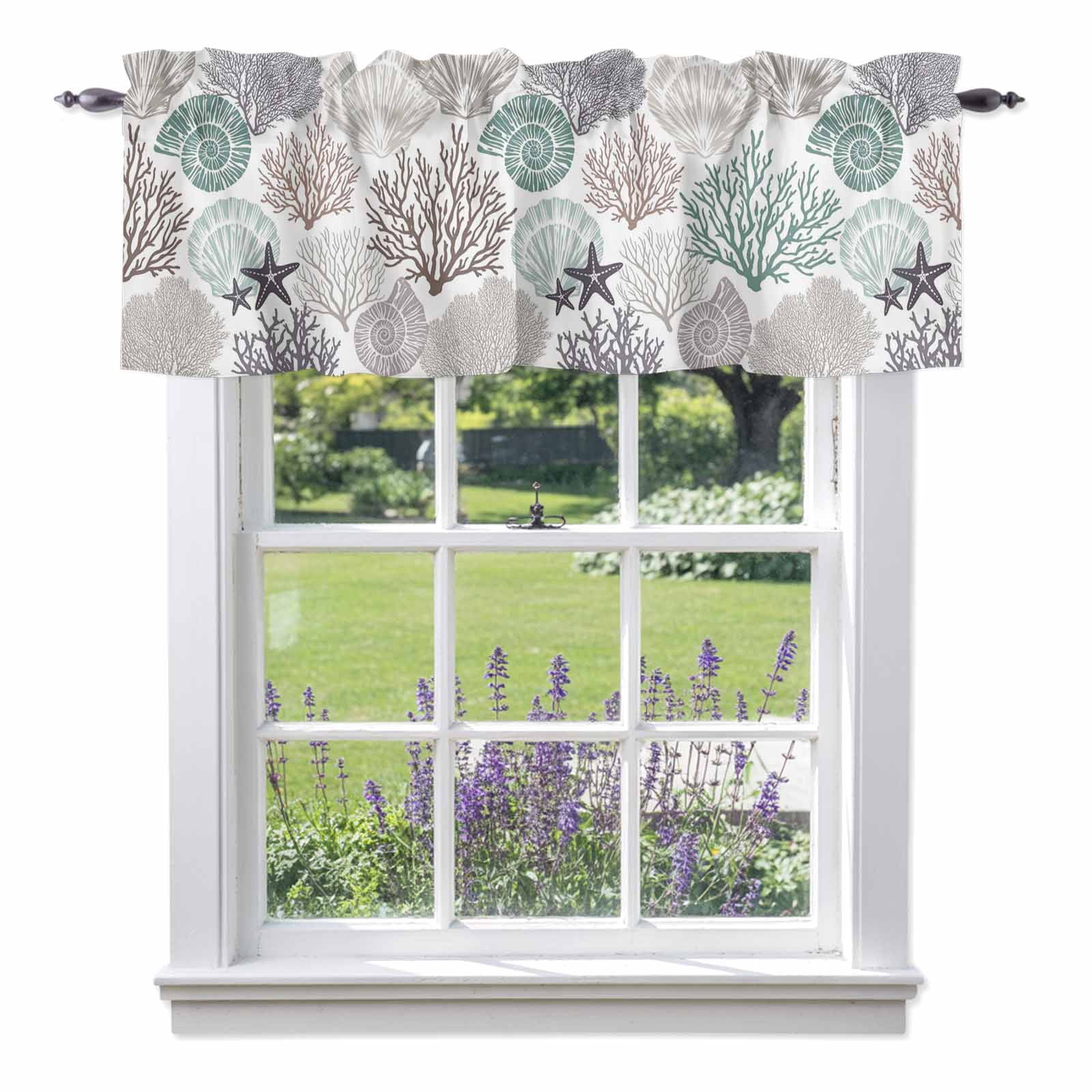 Coastal Ocean Animals Valance Curtain for Windows Brown Green Grey ...