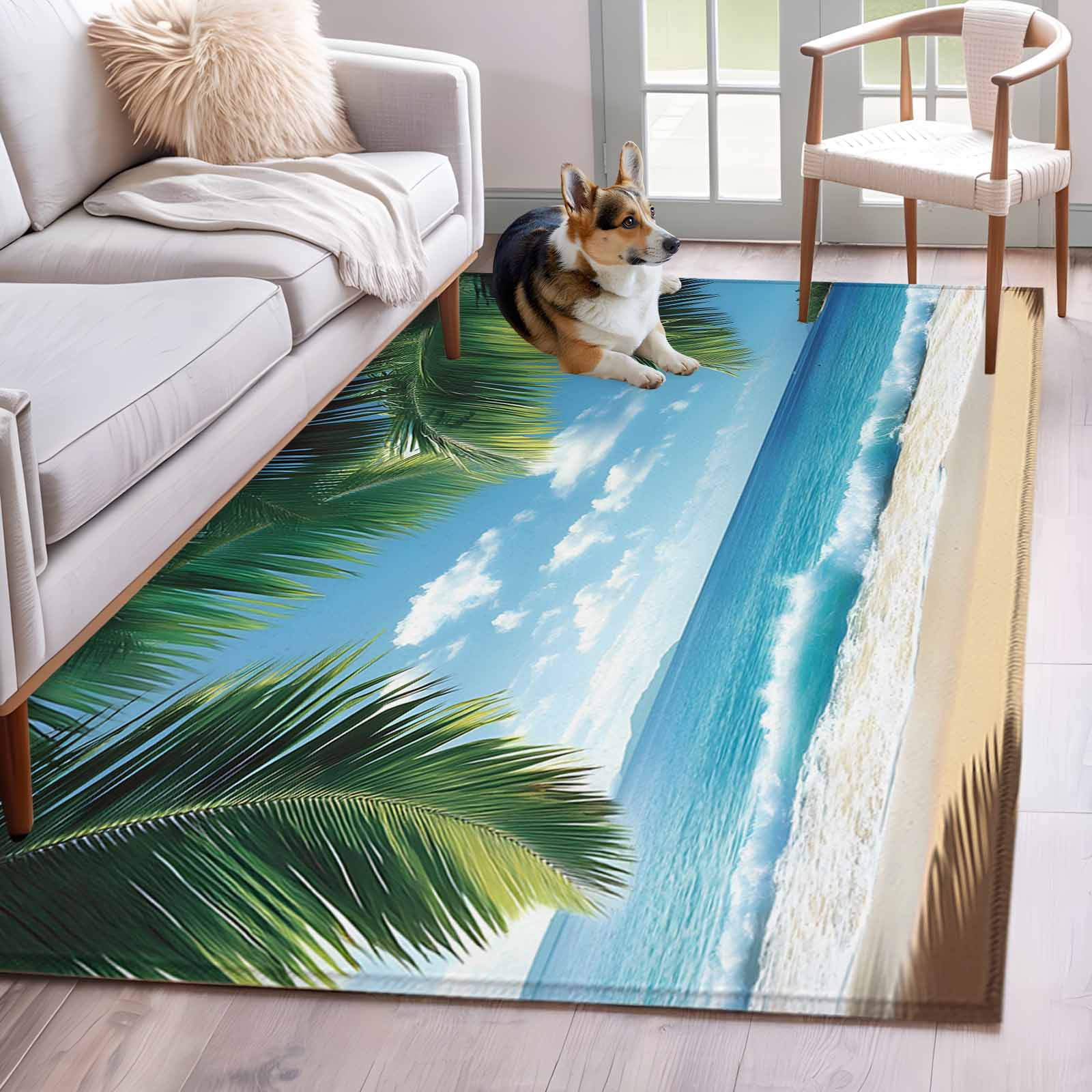 Coastal Ocean Area Rug 3x5 FT, Non Slip Entryway Bedside Carpet, Sandy ...