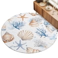 Coastal Ocean Area Rugs 5' (Round) Yellow Blue Shell Coral Starfish ...