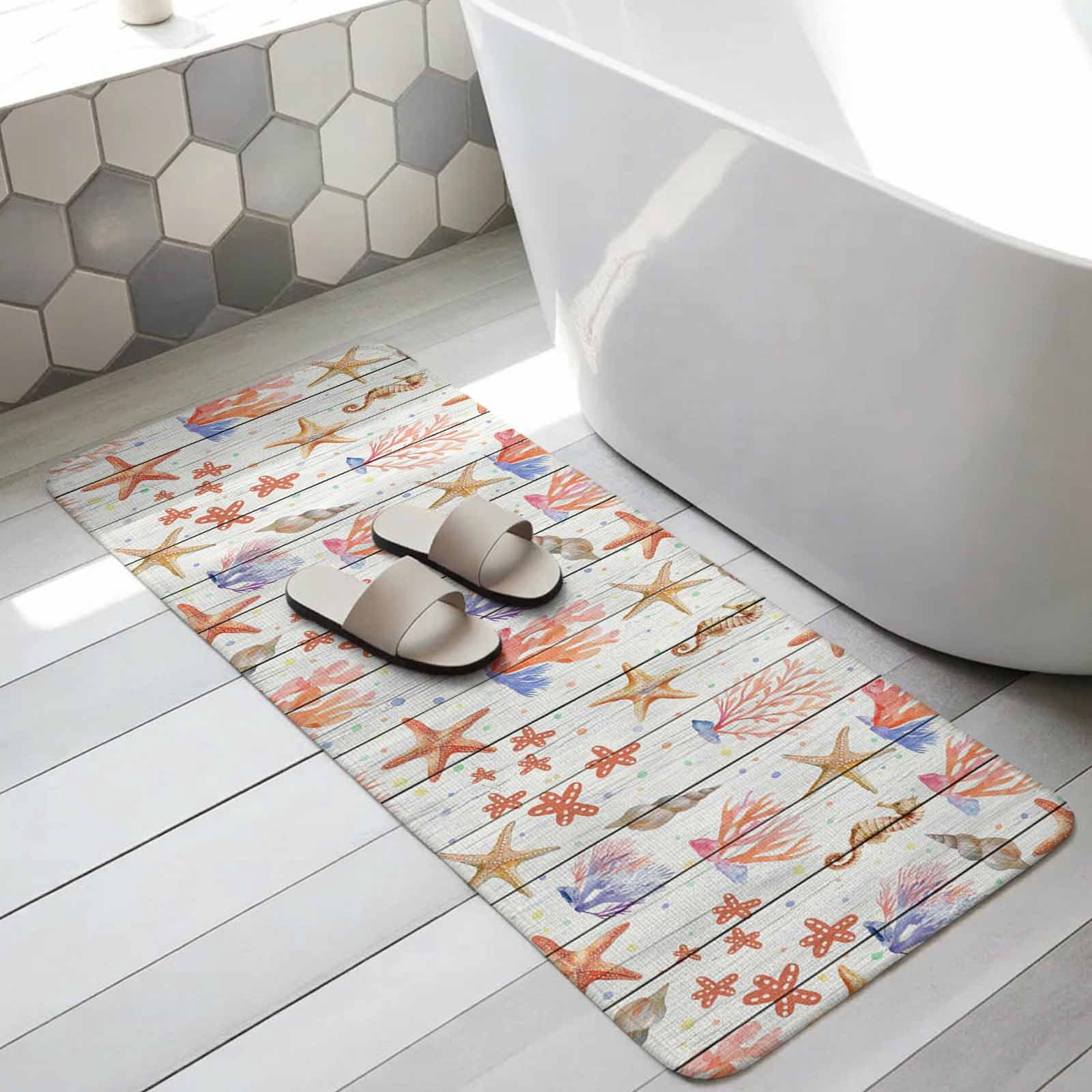 Coastal Ocean Bathroom Runner Rugs Non Slip Washable Absorbent Narrow ...