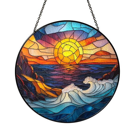 Coastal Ocean Beach Faux Stained Glass Window Cling, Double Sided ...