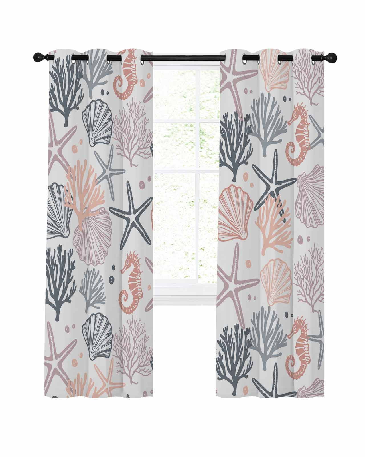Coastal Ocean Blackout Curtains, Light Blocking Print Window Curtains ...
