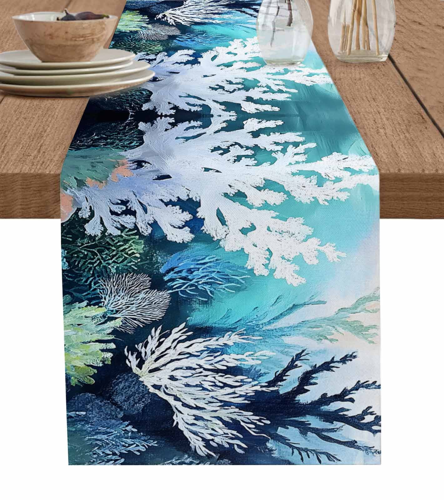 Coastal Ocean Burlap Cotton Table Runner 13x48 Inches Long, Summer ...